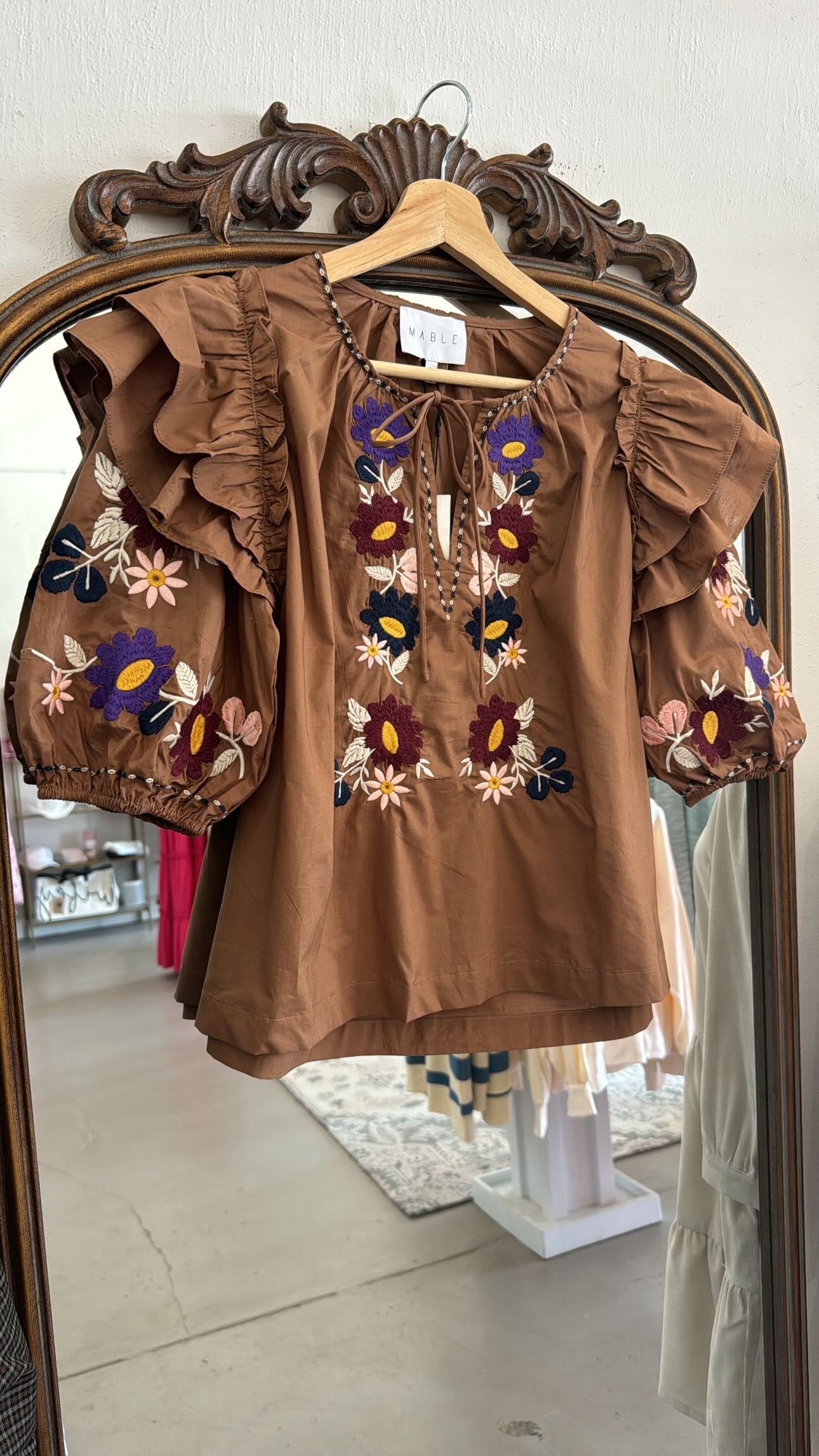 Brown Embroidered Ruffle Top – JPosh Apparel